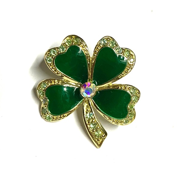 Vintage | Jewelry | Vintage Green Enamel Shamrock Brooch With ...